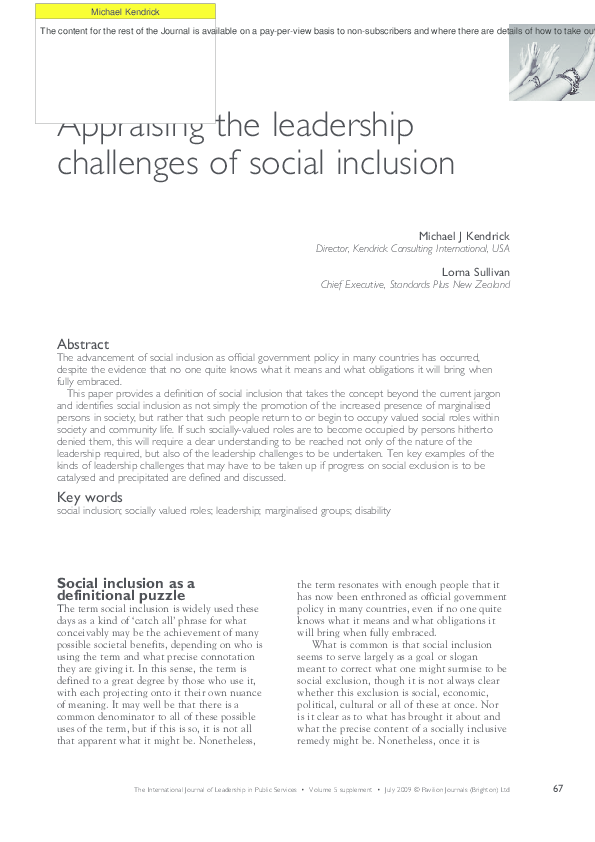 (PDF) Appraising the leadership challenges of social inclusion