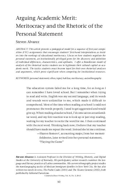 (PDF) Arguing Academic Merit: Meritocracy and the Rhetoric of the ...