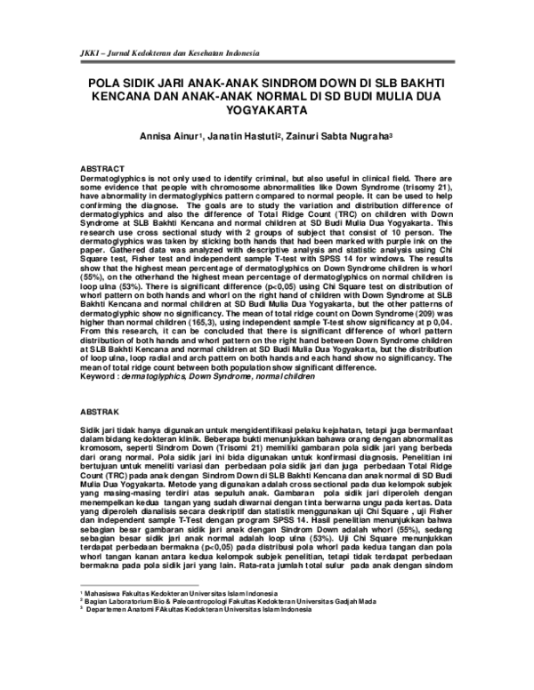 (PDF) JKKI – Jurnal Kedokteran dan Kesehatan Indonesia POLA SIDIK JARI ...