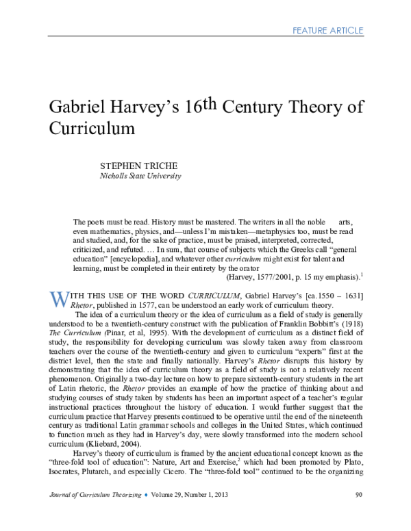 (PDF) Gabriel Harvey's 16 th Century Theory of Curriculum