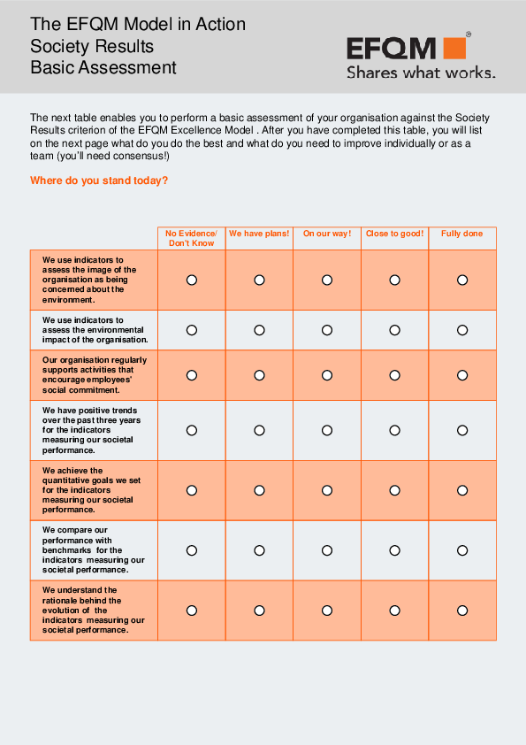 (PDF) The EFQM Model in Action Society Results Basic Assessment