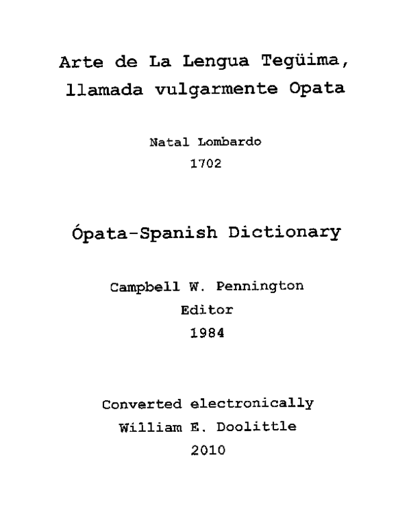 (PDF) Opata-Spanish Dictionary