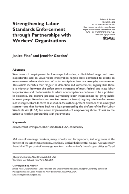 (PDF) Strengthening Labor Standards Enforcement through Partnerships ...