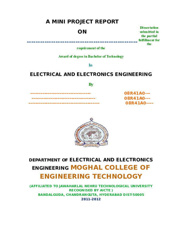 (DOC) A MINI PROJECT REPORT Dissertation submitted in the partial fulfillment for the ...