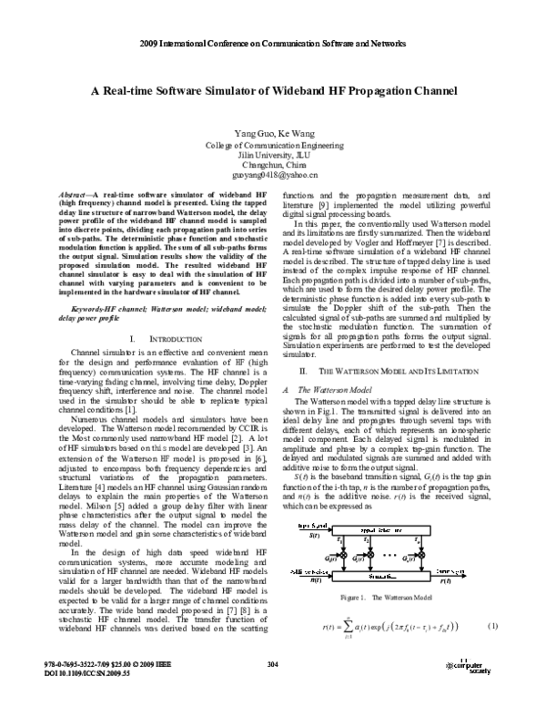 A Real-time Software Simulator of Wideband HF Propagation Channel