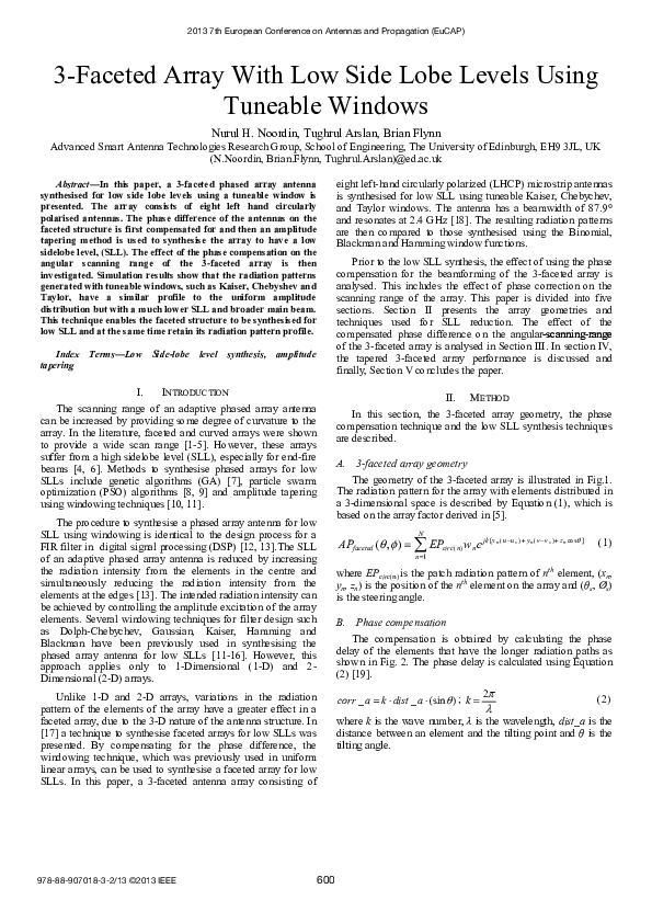 (PDF) 3-Faceted Array With Low Side Lobe Levels Using Tuneable Windows