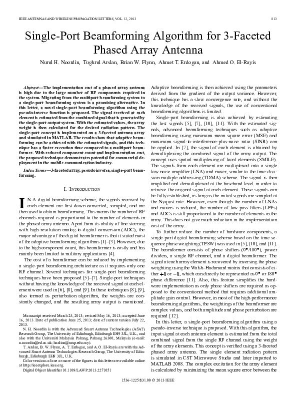 Pdf Single Port Beamforming Algorithm For 3 Faceted Phased Array Antenna