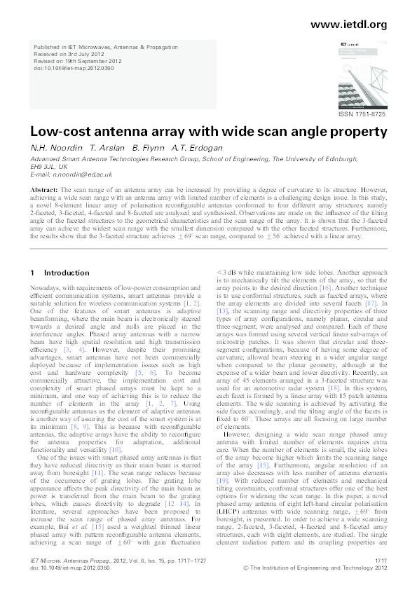 (PDF) Low-cost antenna array with wide scan angle property