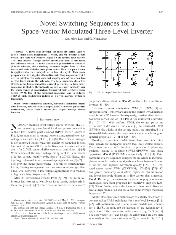Pdf Novel Switching Sequences For A Space Vector Modulated Three Level Inverter