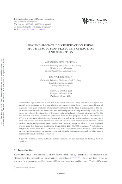 Pdf On Line Signature Verification Using Multiresolution Feature Extraction And Selection