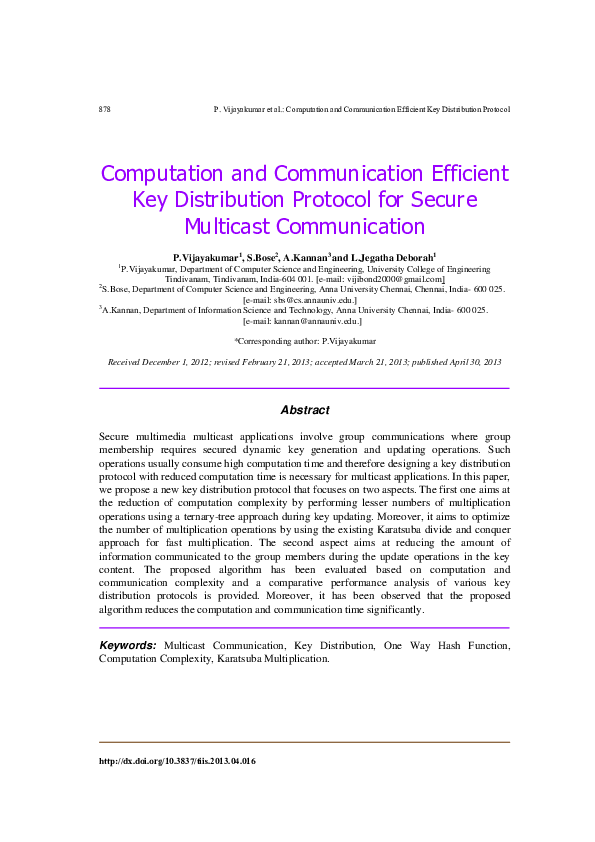 Pdf Computation And Communication Efficient Key Distribution Protocol For Secure Multicast