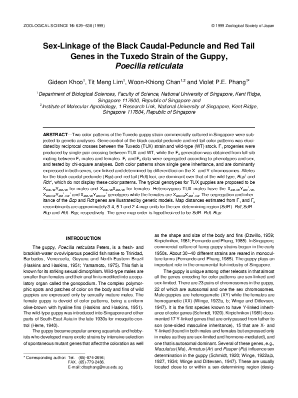 Pdf Sex Linkage Of The Black Caudal Peduncle And Red Tail Genes In The Tuxedo Strain Of The