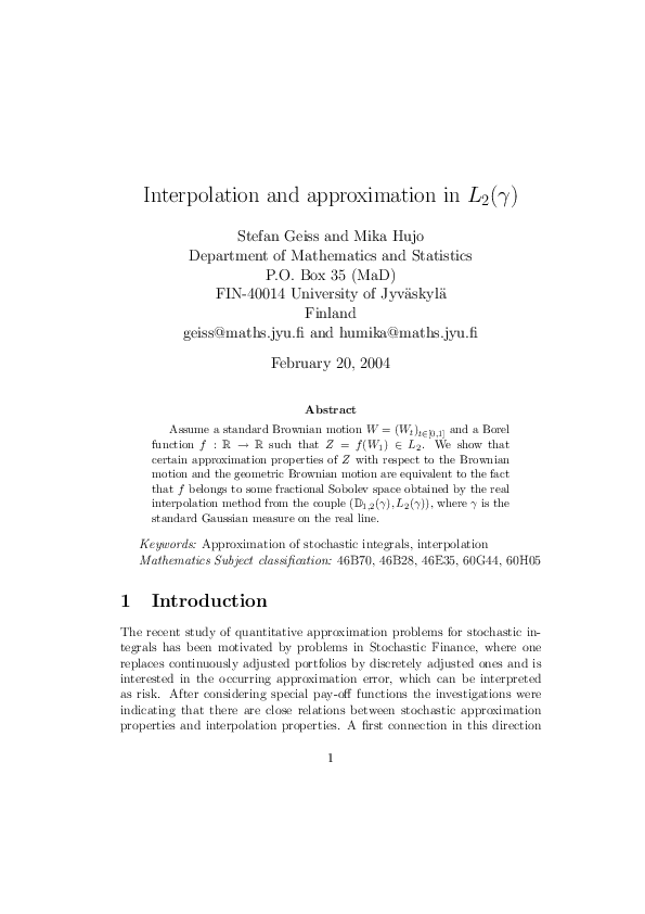 (PDF) Interpolation and approximation in L2