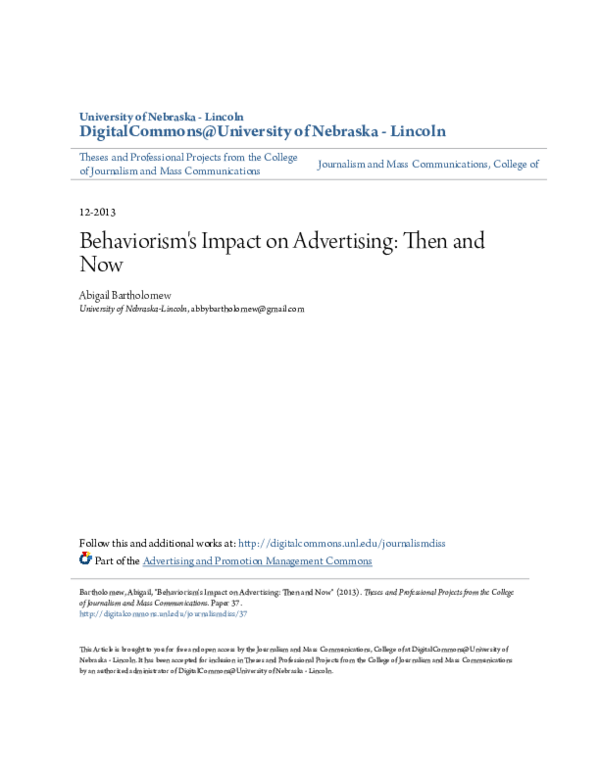 (PDF) BEHAVIORISM'S IMPACT ON ADVERTISING: THEN AND NOW