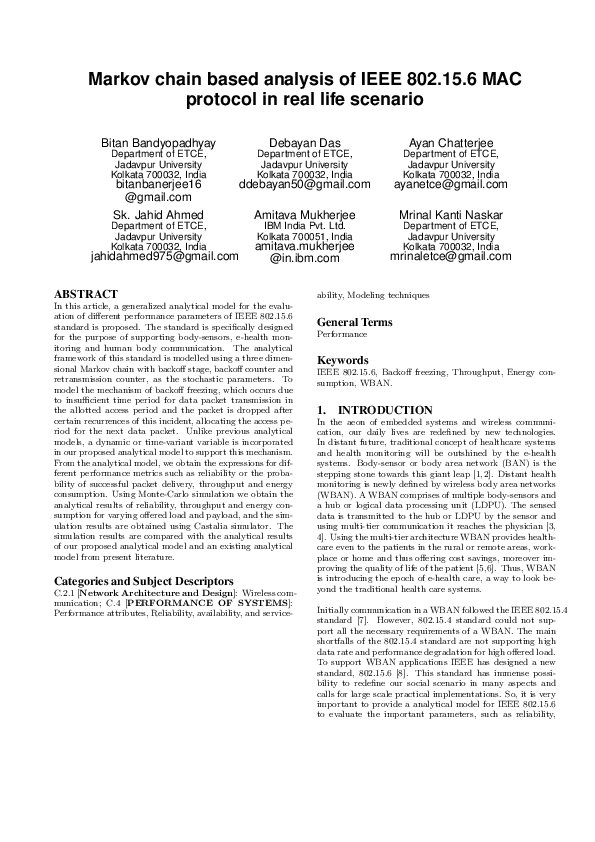 (PDF) Markov chain based analysis of IEEE 802.15.6 MAC protocol in real life scenario