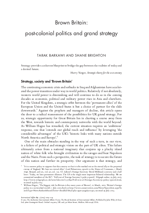 (PDF) Brown Britain: Postcolonial Politics and Grand Strategy