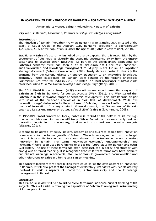 (PDF) Innovation in the Kingdom of Bahrain - Conference paper, ISEI ...