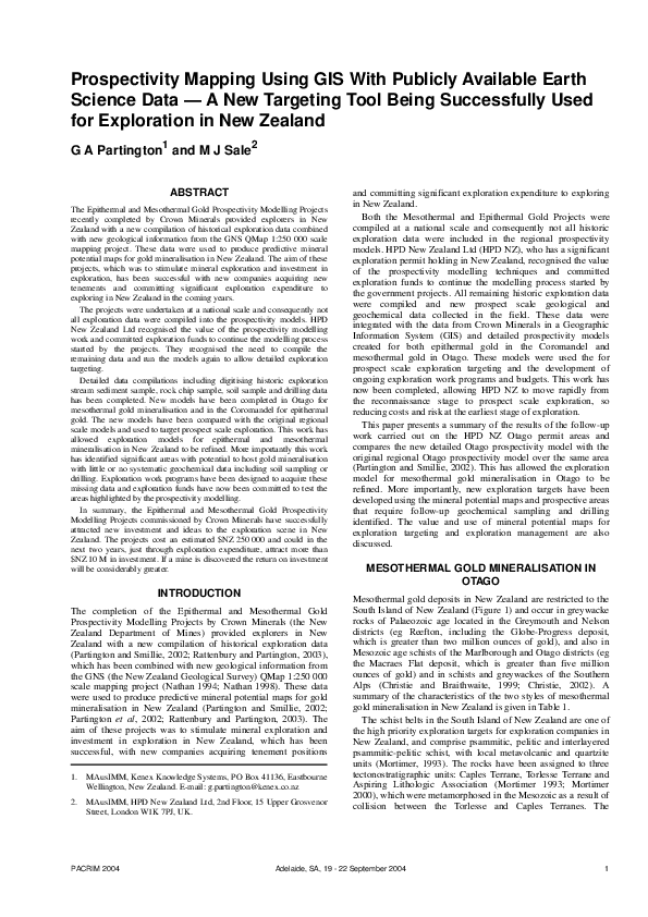 (PDF) Prospectivity Mapping Using GIS With Publicly Available Earth Science Data — A New ...