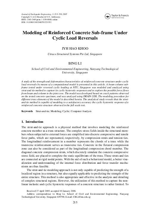 Pdf Modeling Of Reinforced Concrete Sub Frame Under Cyclic Loading
