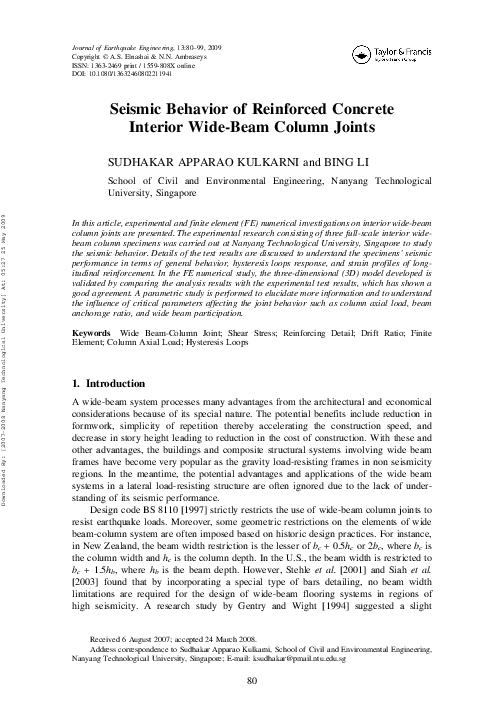 (PDF) Seismic Behavior of Reinforced Concrete Interior Wide-Beam Column Joints