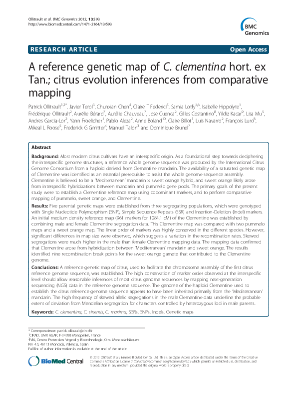 (PDF) A reference genetic map of C. clementina hort. ex Tan.; citrus ...