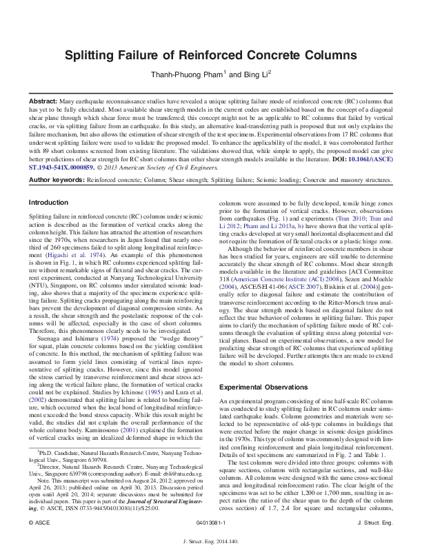 (PDF) Splitting Failure of Reinforced Concrete Columns