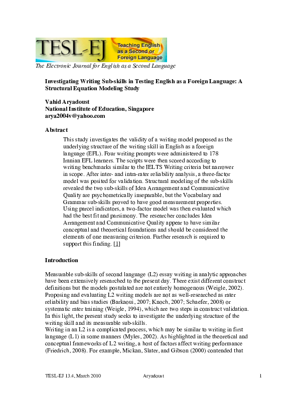 Pdf Developing And Evaluating The Validity Of A Second Language Writing Model A Structural