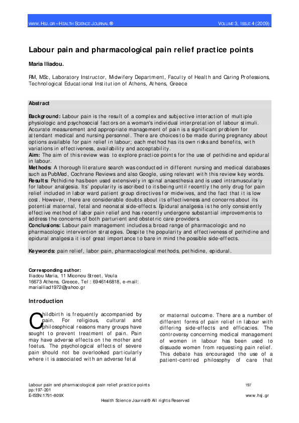 LABOUR PAIN AND PHARMACOLOGICAL PAIN RELIEF PRACTICE POINTS