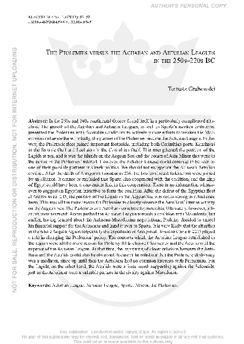 (PDF) The Ptolemies versus the Achaean and Aetolian Leagues in the 250s ...