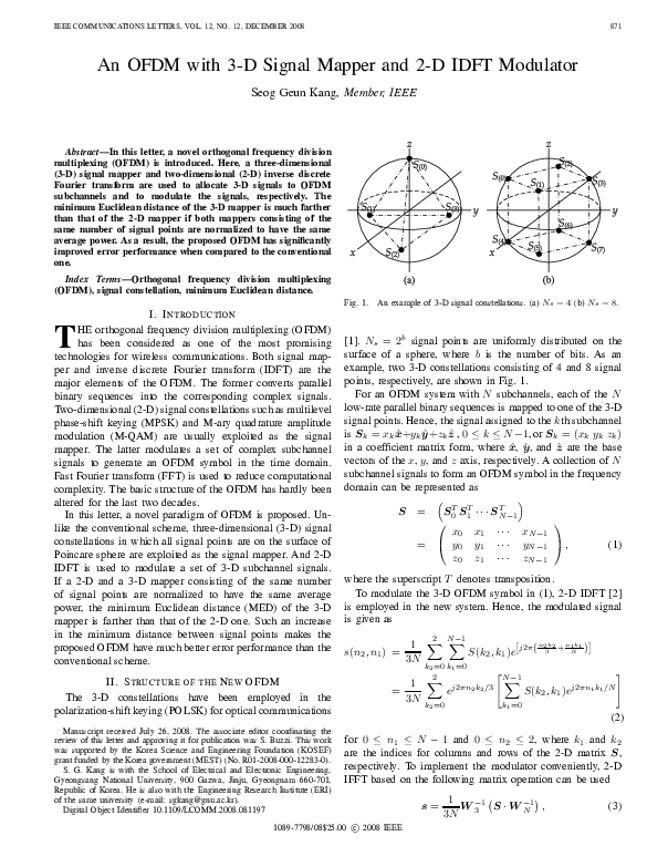 (PDF) An OFDM with 3-D Signal Mapper and 2-D IDFT Modulator