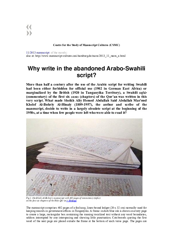 (DOC) Why write in the abandoned Arabo-Swahili script?