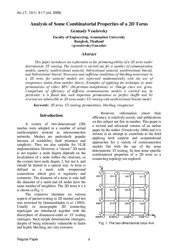(PDF) Analysis of Some Combinatorial Properties of a 2D Torus | Gennady Veselovsky - Academia.edu