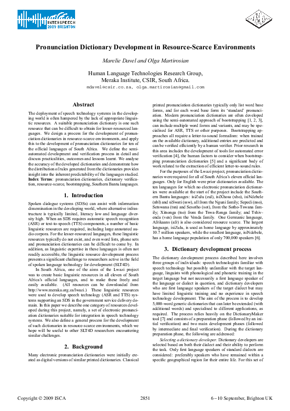 (PDF) Pronunciation dictionary development in resource-scarce ...