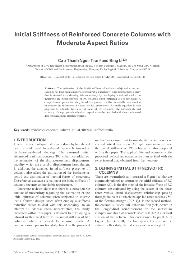 (PDF) Initial Stiffness of Reinforced Concrete Columns