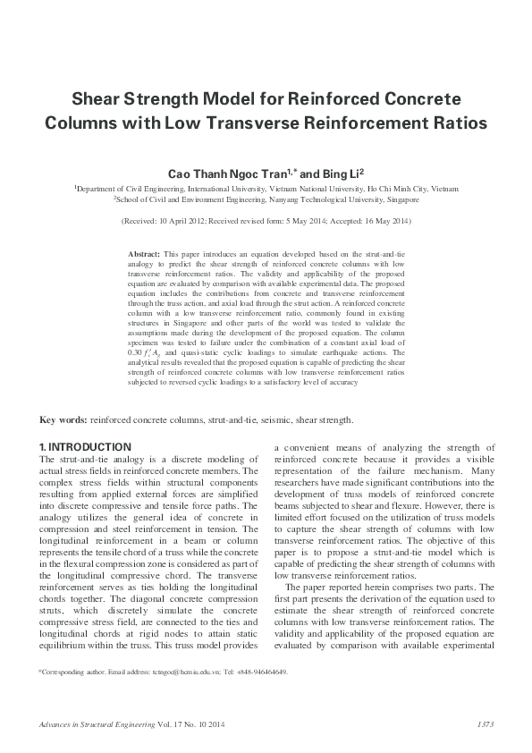 (PDF) Shear Strength Model for Reinforced Concrete Columns with Low ...