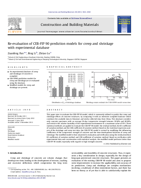 (PDF) Re-evaluation of CEB-FIP 90 prediction models for creep and ...