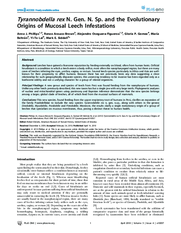 (PDF) Tyrannobdella rex N. Gen. N. Sp. and the Evolutionary Origins of ...