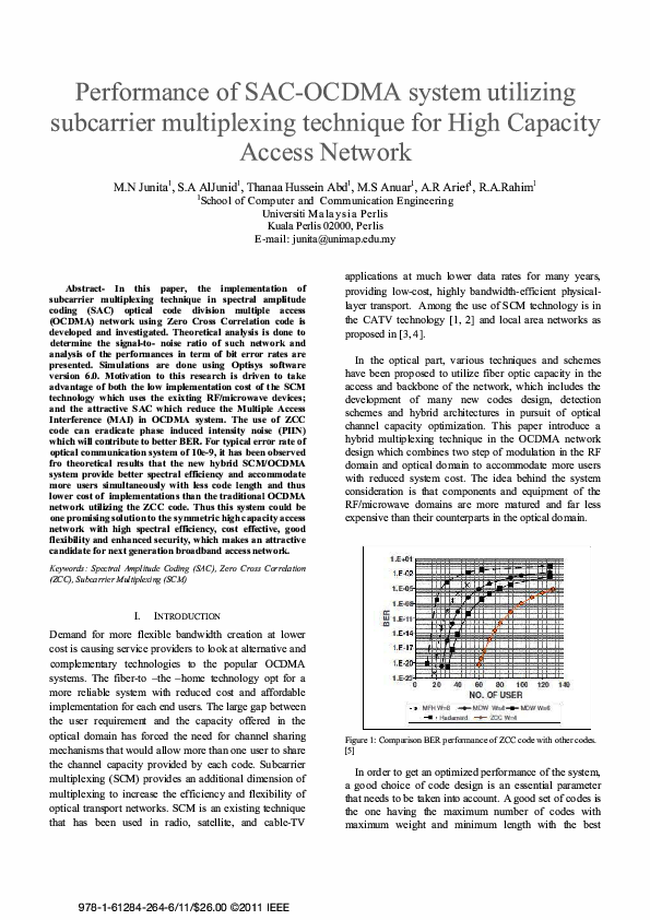 Performance Of Sac Ocdma System Utilizing Subcarrier Multiplexing