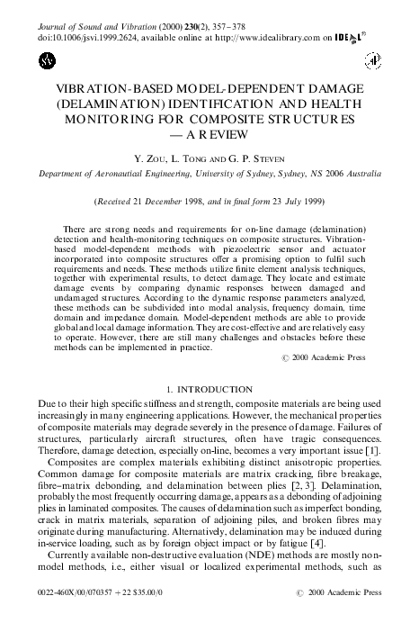 (PDF) VIBRATION-BASED MODEL-DEPENDENT DAMAGE (DELAMINATION) IDENTIFICATION AND HEALTH MONITORING ...