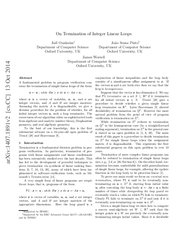 Pdf On Termination Of Integer Linear Loops