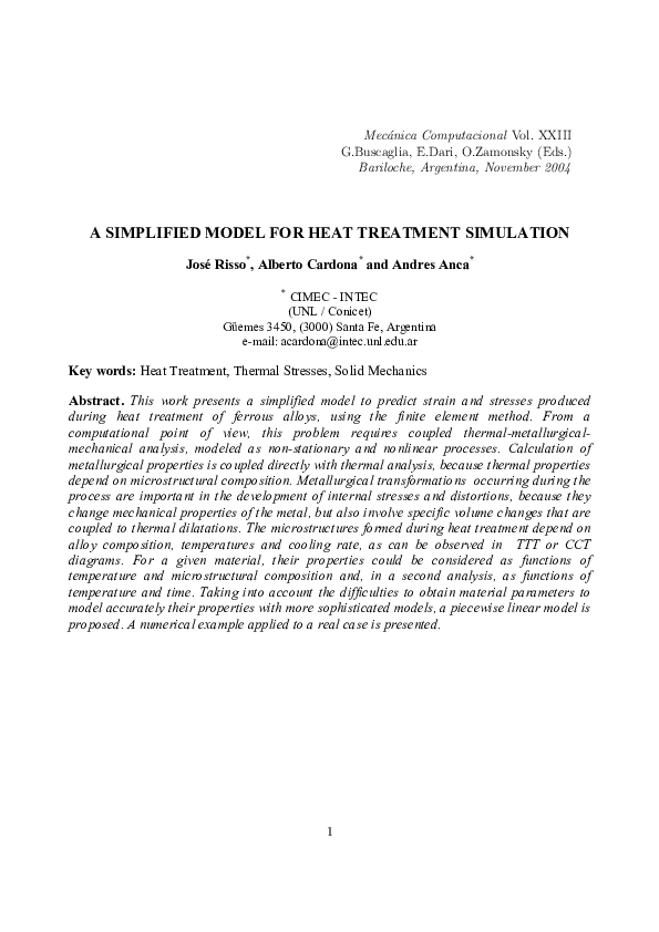 A SIMPLIFIED MODEL FOR HEAT TREATMENT SIMULATION