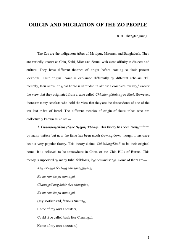 (DOC) ORIGIN AND MIGRATION OF THE ZO PEOPLE