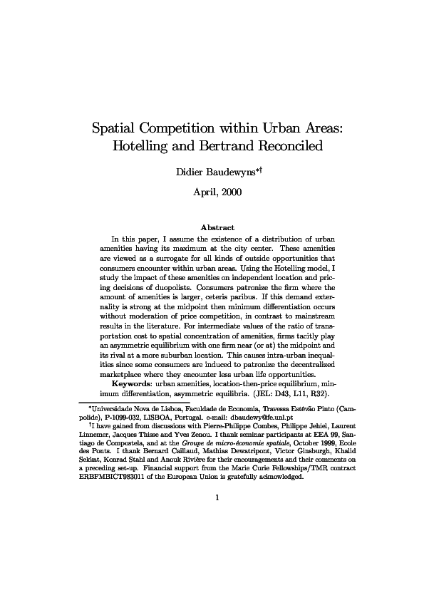 (PDF) Spatial competition within urban areas: hotelling and Bertrand ...
