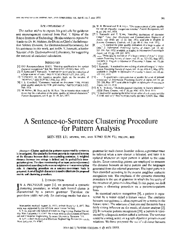 Pdf A Sentence To Sentence Clustering Procedure For Pattern Analysis
