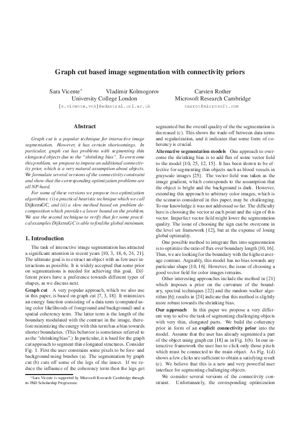 (PDF) Graph cut based image segmentation with connectivity priors