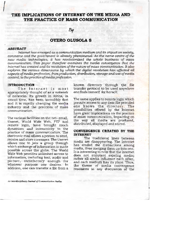 (PDF) THE IMPLICATIONS OF INTERNET ON THE MEDIA AND THE PRACTICE OF ...