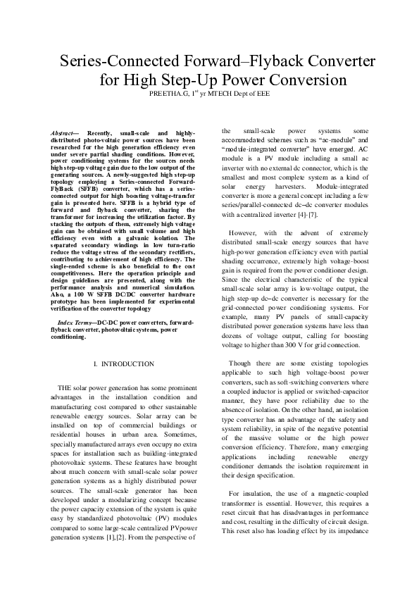 (DOC) Series-Connected Forward–Flyback Converter for High Step-Up Power ...