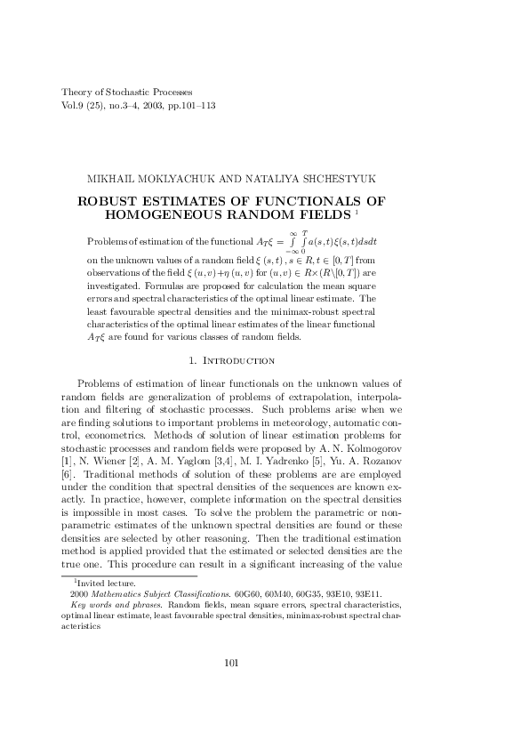 Pdf Robust Estimates Of Functionals Of Homogeneous Random Fields