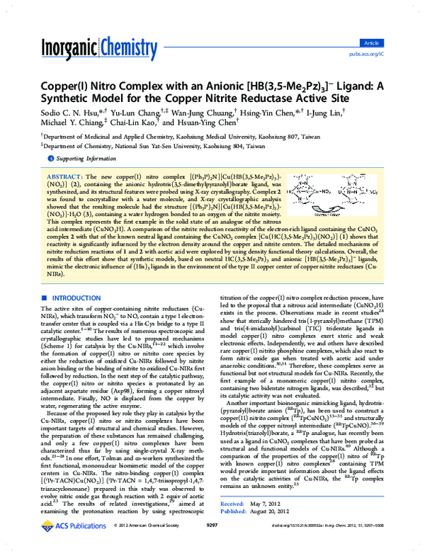 (PDF) Copper(I) Nitro Complex with an Anionic [HB(3,5-Me2Pz)3]− Ligand