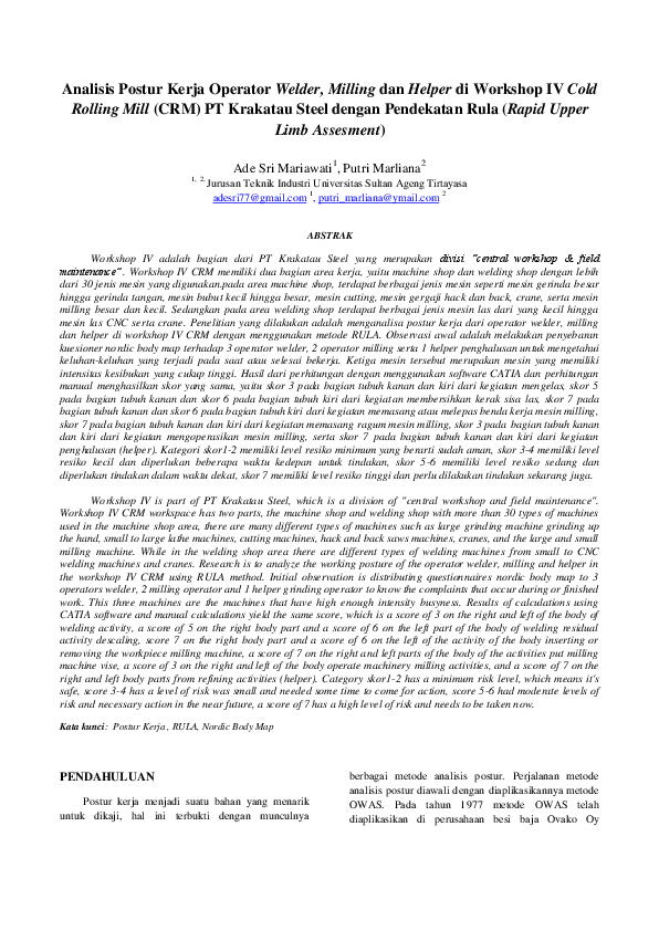 (DOC) Analisis Postur Kerja Operator Welder, Milling dan Helper di ...
